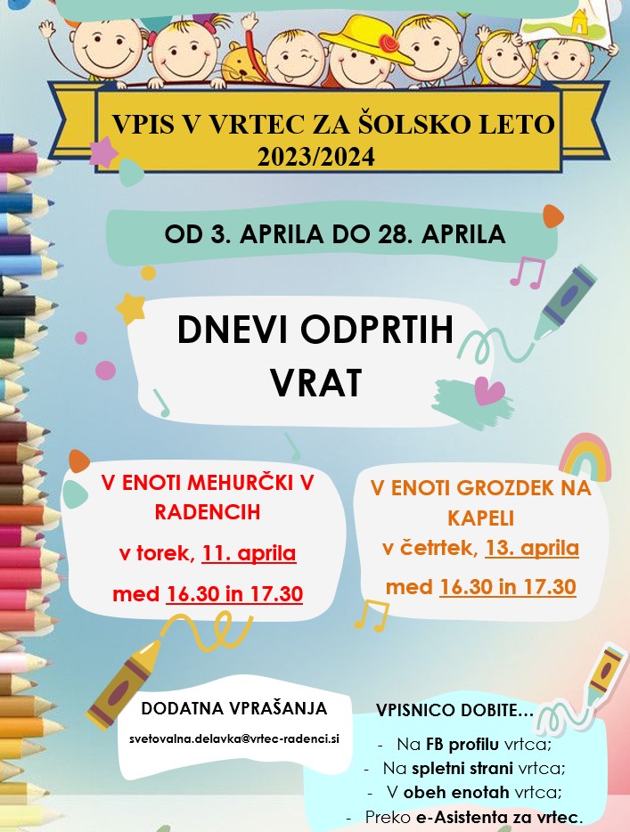 Vpis v vrtec za šol. l. 2023/2024 | Občina Radenci | MojaObčina.si