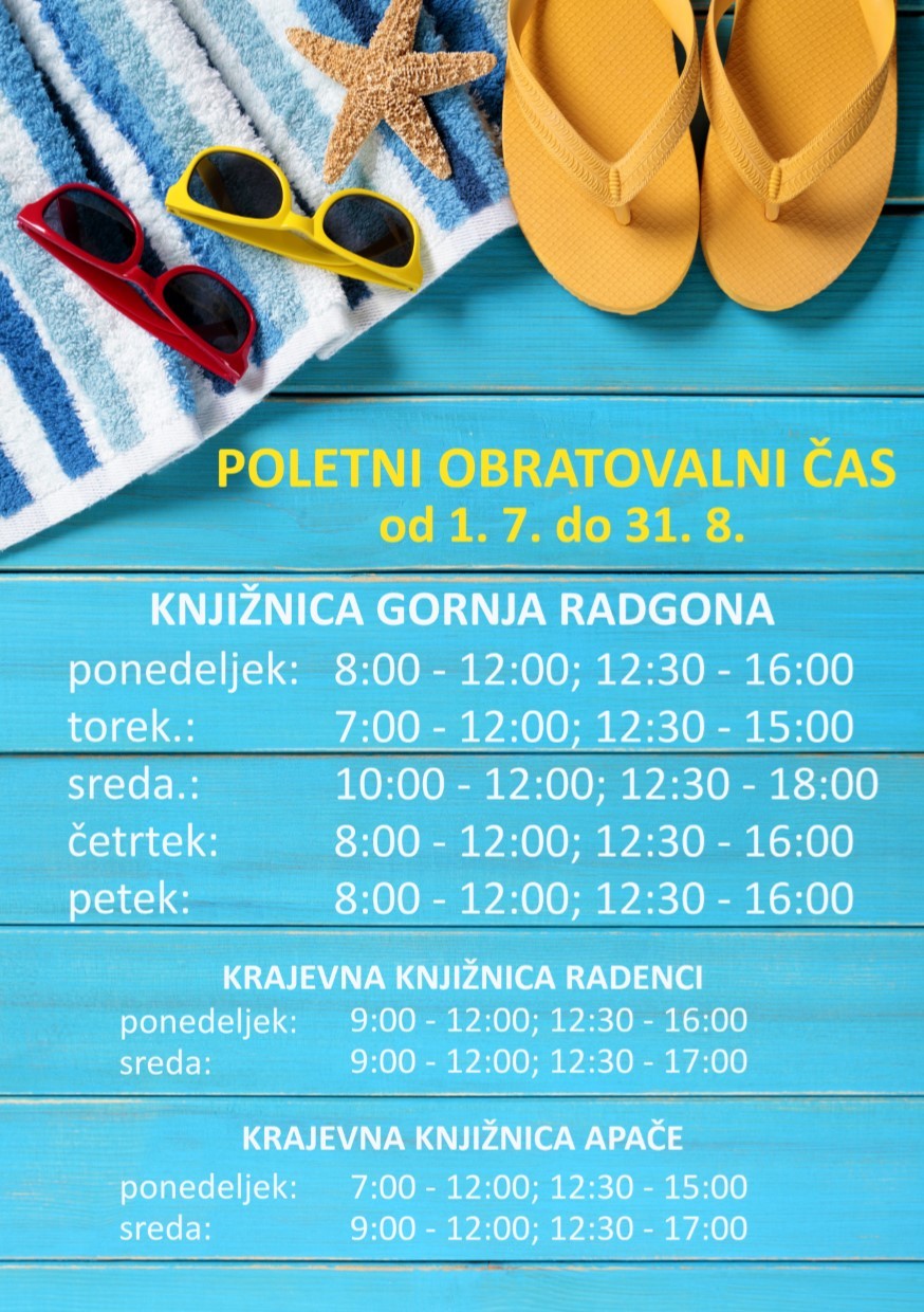 Poletni obratovalni čas Krajevne knjižnice Radenci | Občina Radenci | MojaObčina.si