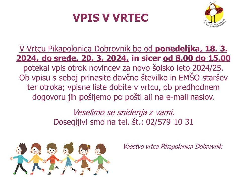 Vpis v vrtec 2024-2025 / Beiratkozás óvodába | Občina Dobrovnik | MojaObčina.si