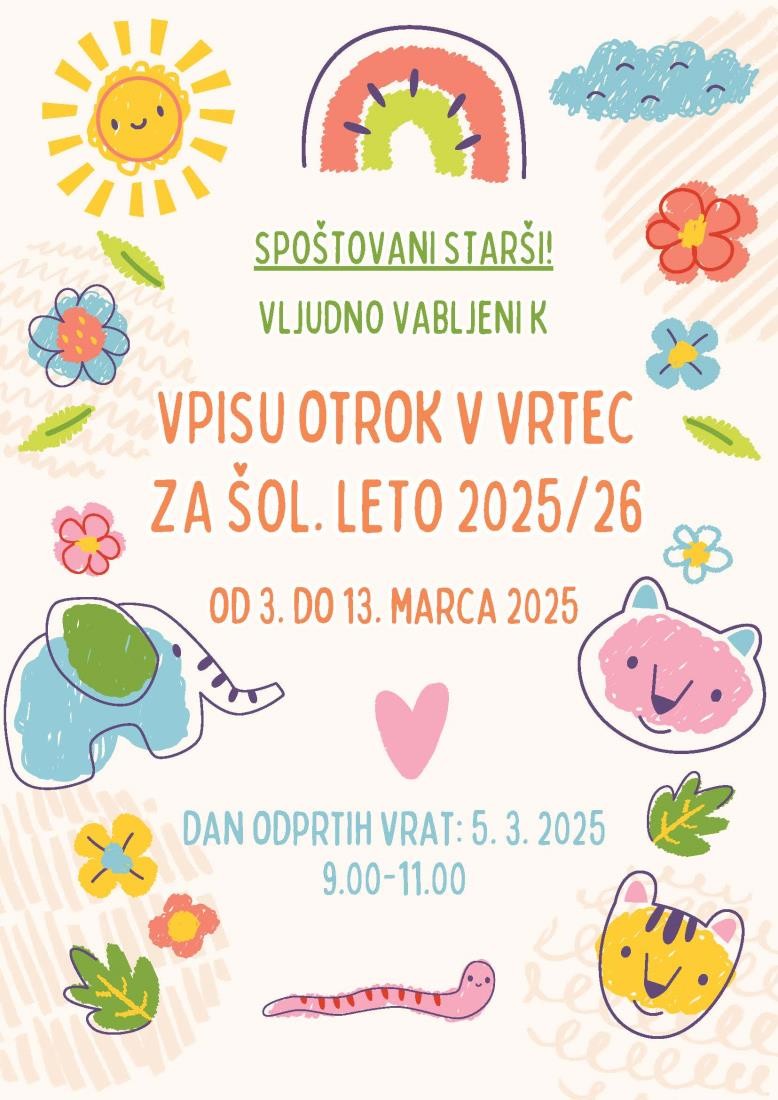 Vabilo k vpisu otrok v vrtec za šolsko leto 2025/2026 | Občina Braslovče | MojaObčina.si