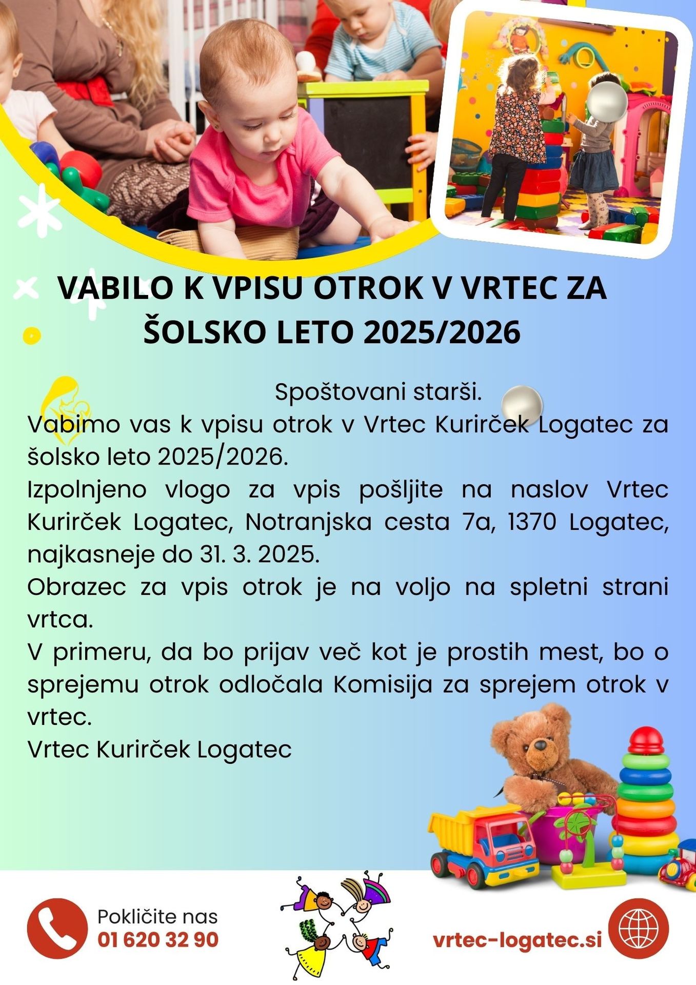 Vpis otrok v Vrtec Kurirček Logatec za šolsko leto 2025/26 | Občina Logatec | MojaObčina.si