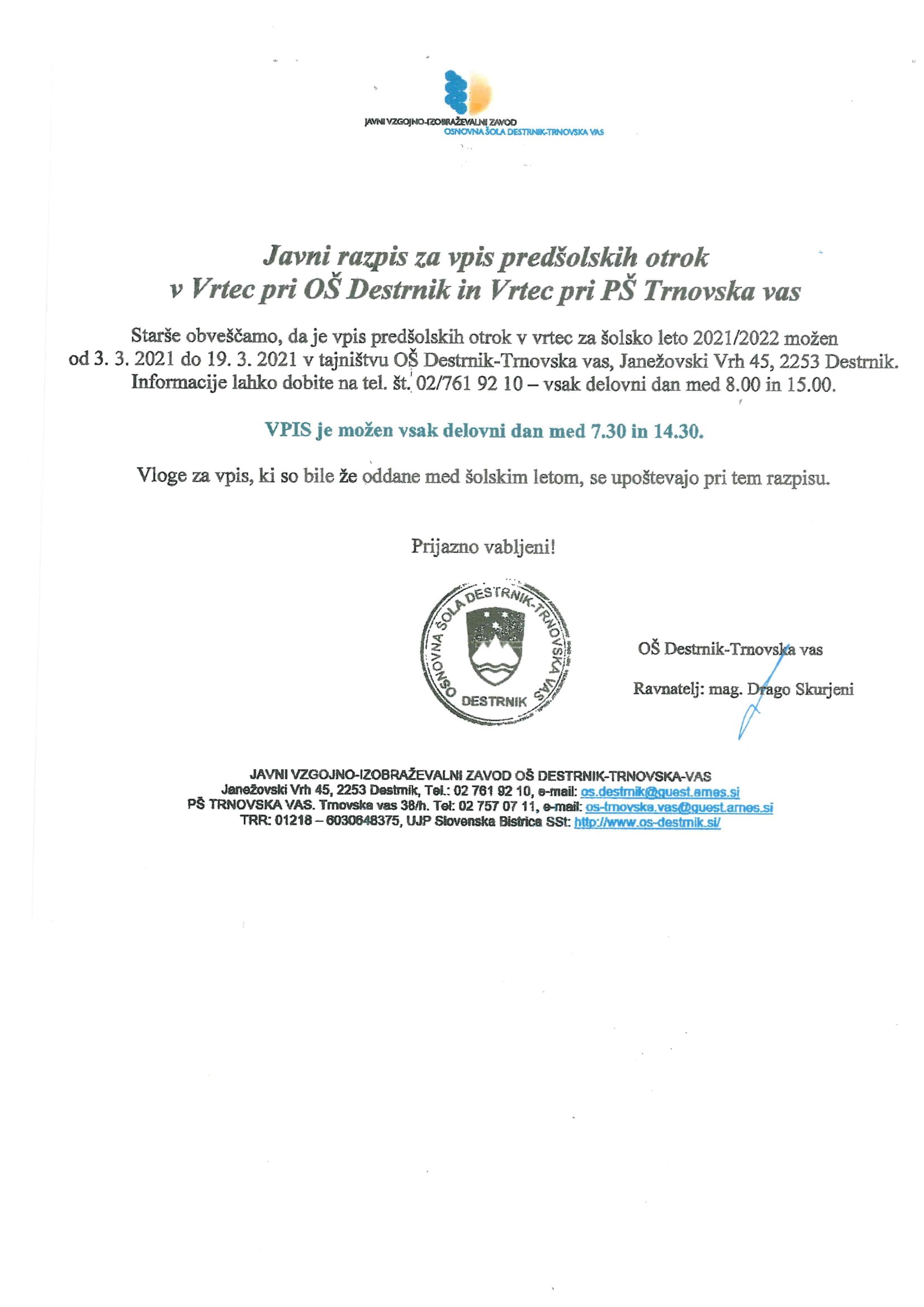 Vpis predšolskih otrok v vrtec | Občina Destrnik | MojaObčina.si