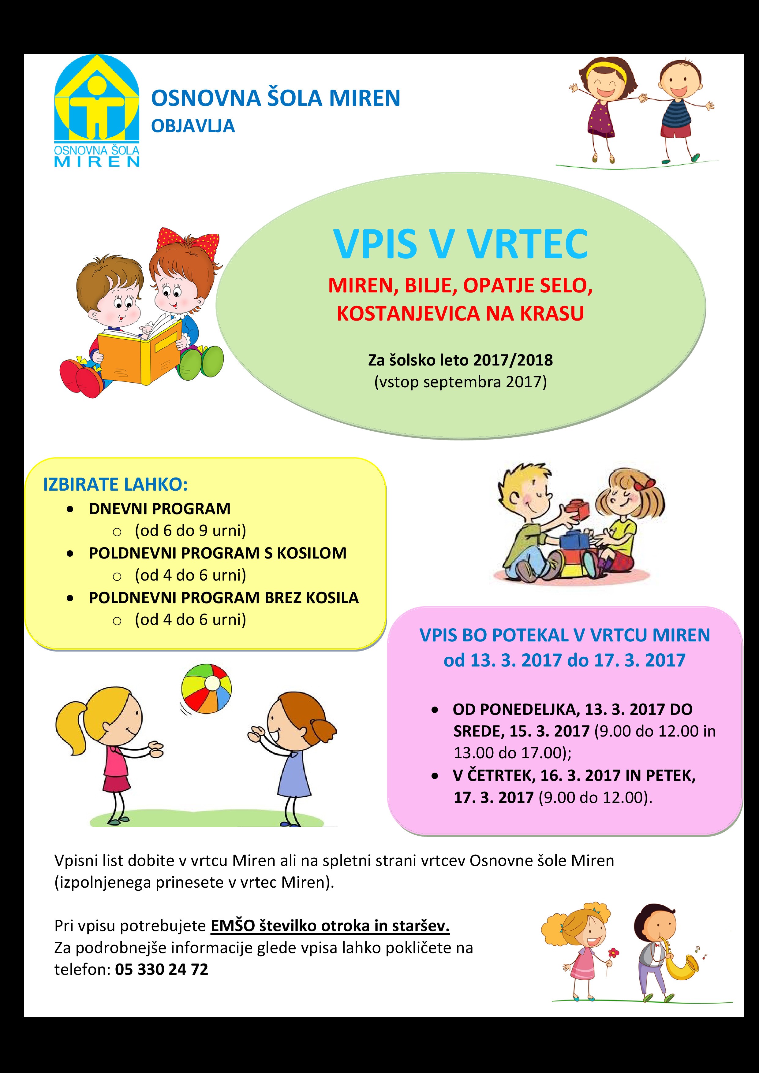 Vpis otrok v vrtce OŠ Miren | Občina Miren-Kostanjevica | MojaObčina.si