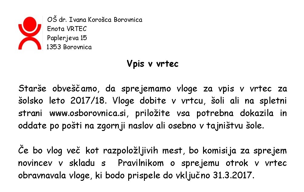 Vpis v vrtec | Občina Borovnica | MojaObčina.si