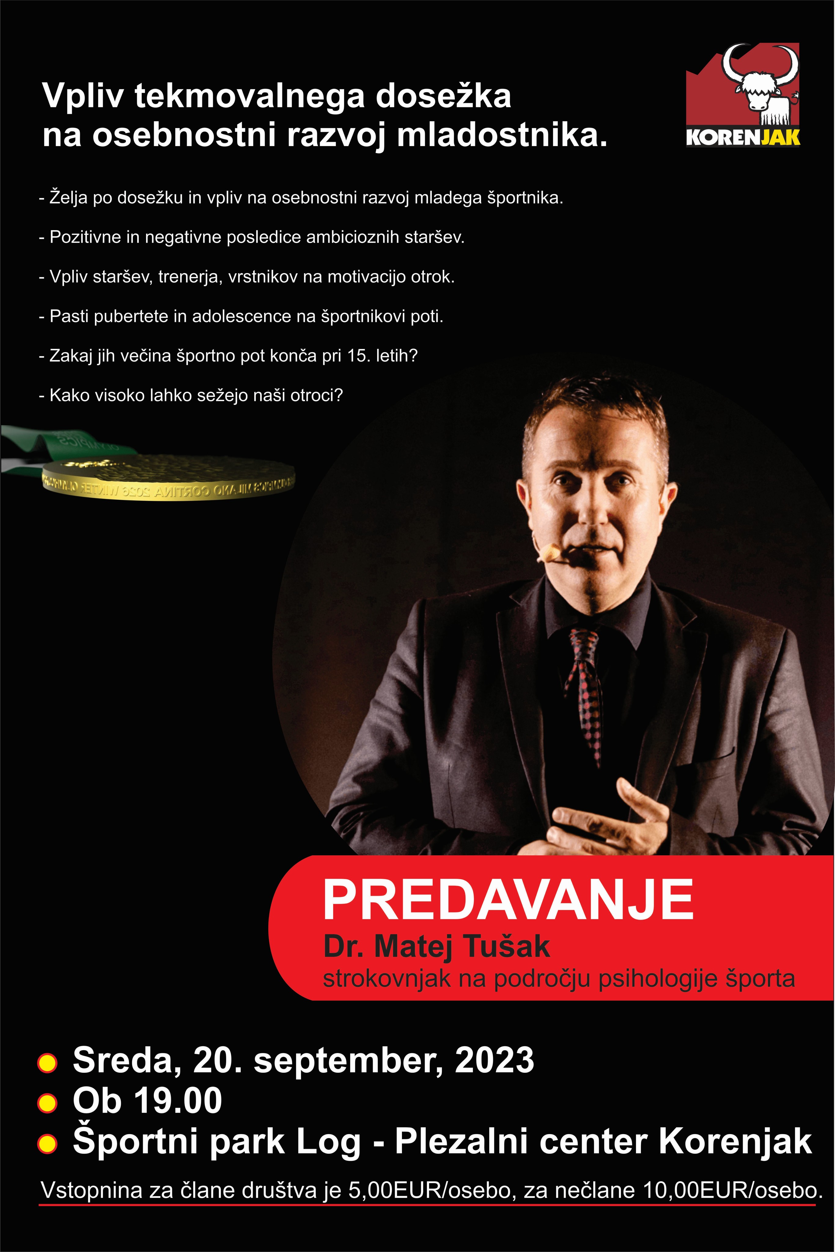 Vabljeni na predavanje dr. Mateja Tušaka o vplivih tekmovalnih dosežkov na osebnostni razvoj ...