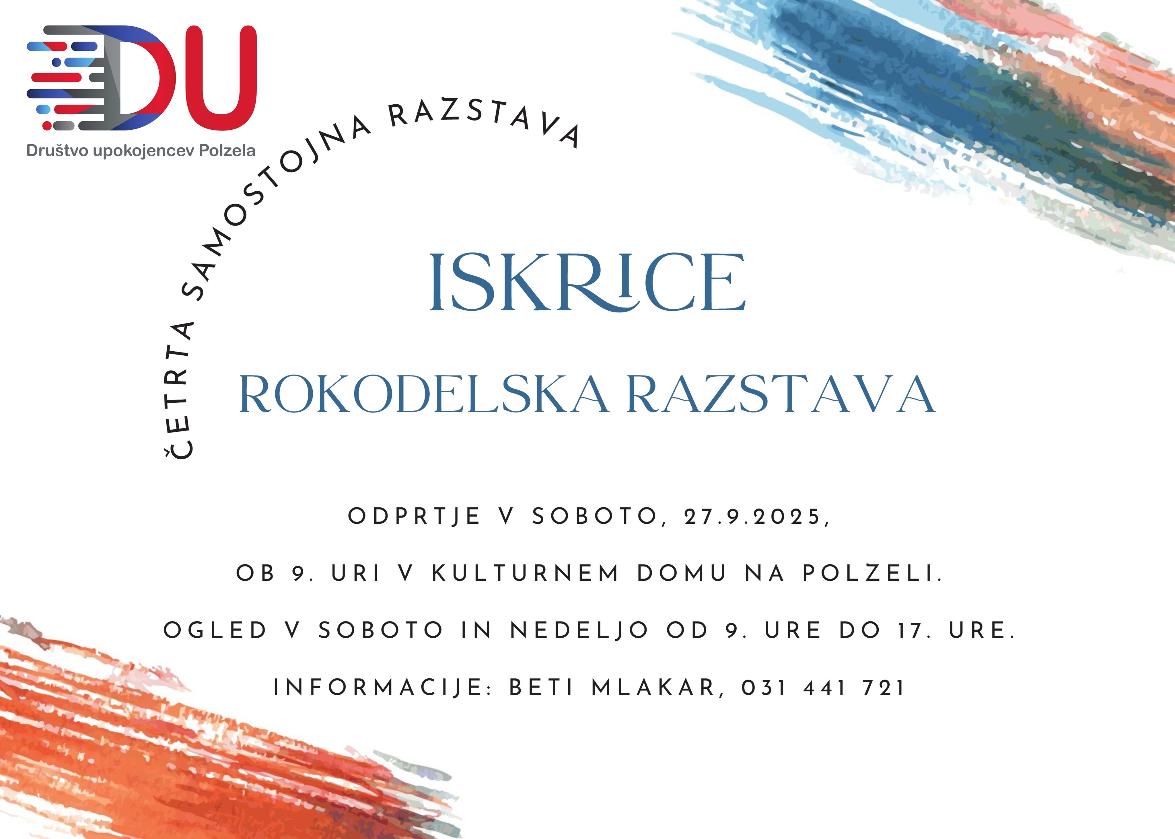 Razstava Iskrice - sobota, 27. 9. in nedelja, 28. 9. 2025 od 9. do 17. ure - Kulturni dom ...