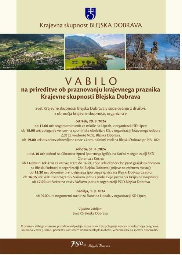 Vabilo na praznovanje krajevnega praznika KS Blejska Dobrava | Občina Jesenice | MojaObčina.si