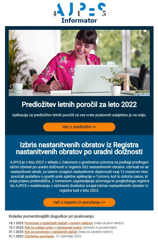 Ajpes obvešča - Predložitev letnih poročil za leto 2022 | Občina Gornji Petrovci | MojaObčina.si