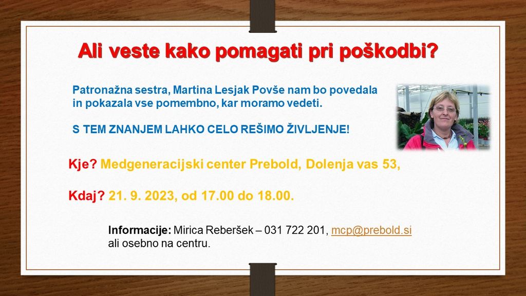 Ali veste kako pomagati pri poškodbi? | Občina Prebold | MojaObčina.si