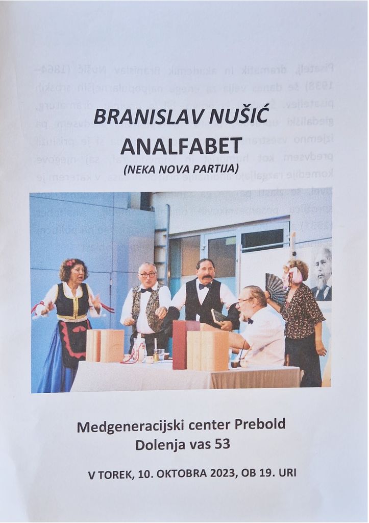 Komedija, ki je nihče nebi smel zamuditi: Analfabet v Medgeneracijskem centru Prebold | Občina ...
