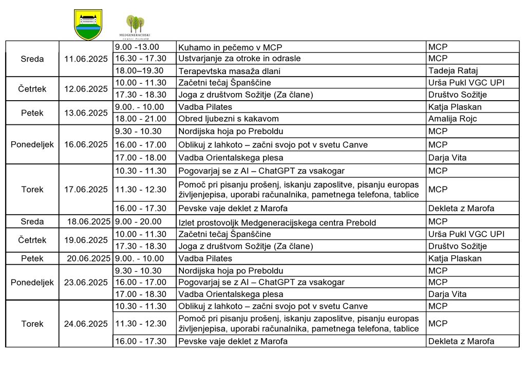 Mesečni program Medgeneracijskega centra Prebold, za mesec JUNIJ 2025 ...