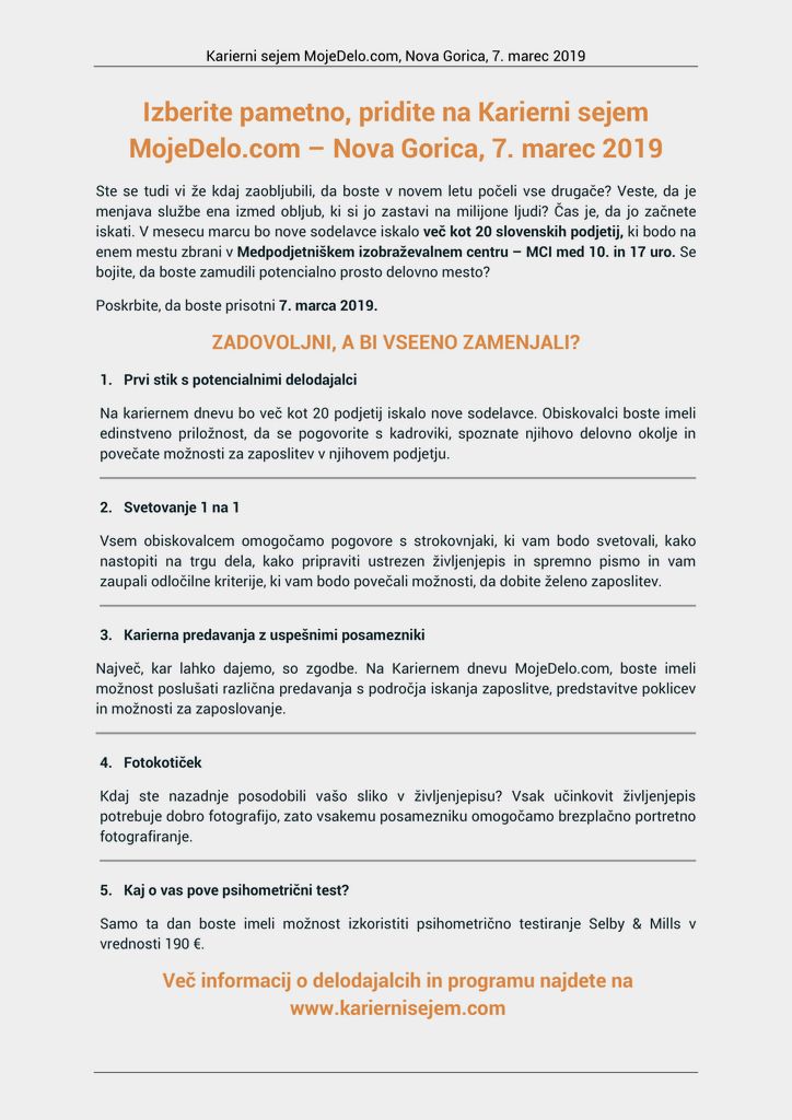 Karierni sejem Mojedelo.com - dogodki v občini Miren-Kostanjevica | MojaObčina.si