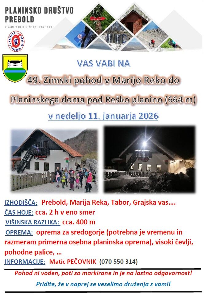49. Zimski pohod v Marijo Reko - dogodki v občini Prebold | MojaObčina.si