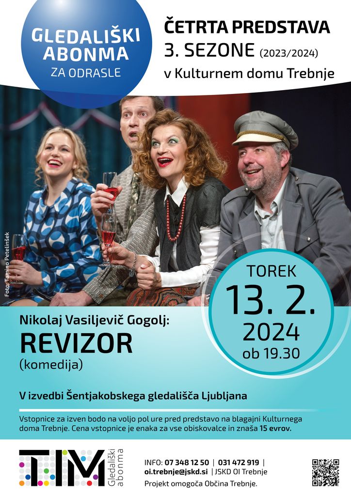 Gledališki abonma za odrasle TIM: REVIZOR (komedija Šentjakobskega gledališča Ljubljana ...