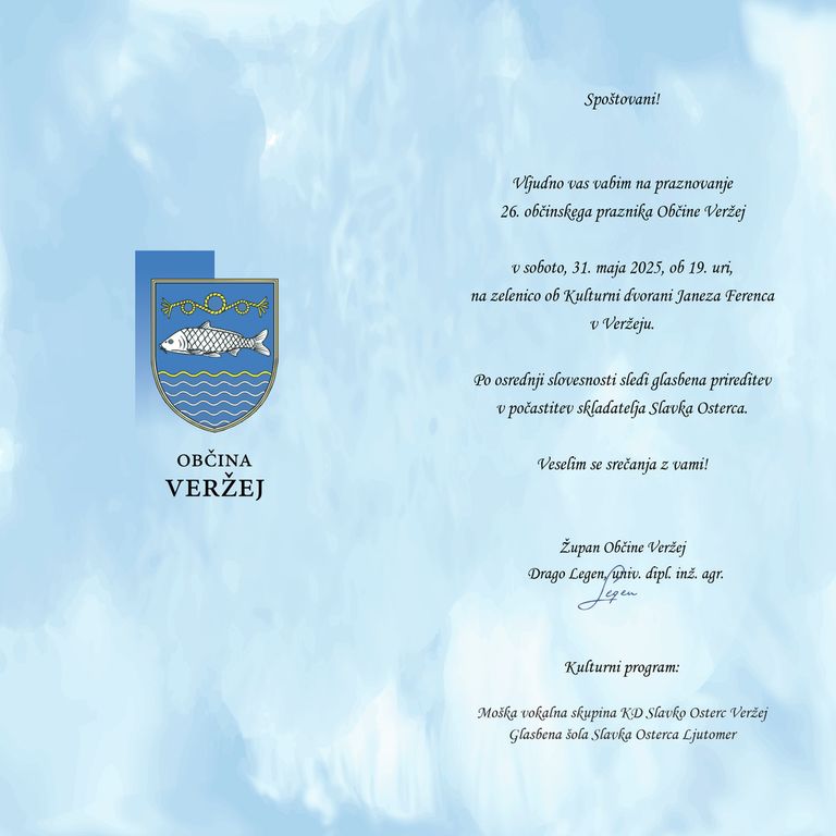 VABILO NA PRAZNOVANJE 26. OBČINSKEGA PRAZNIKA OBČINE VERŽEJ | Občina Veržej | MojaObčina.si