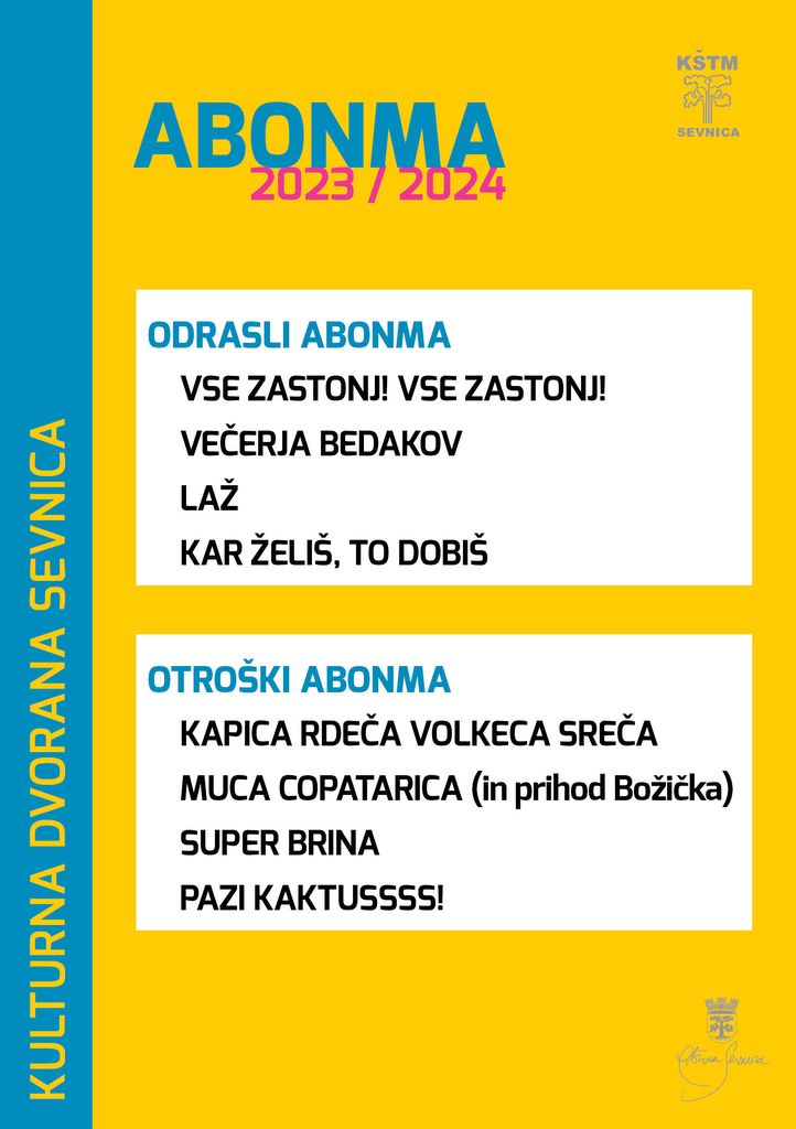 VPIS - ABONMA - KULTURNA DVORANA SEVNICA - dogodki v občini Sevnica | MojaObčina.si
