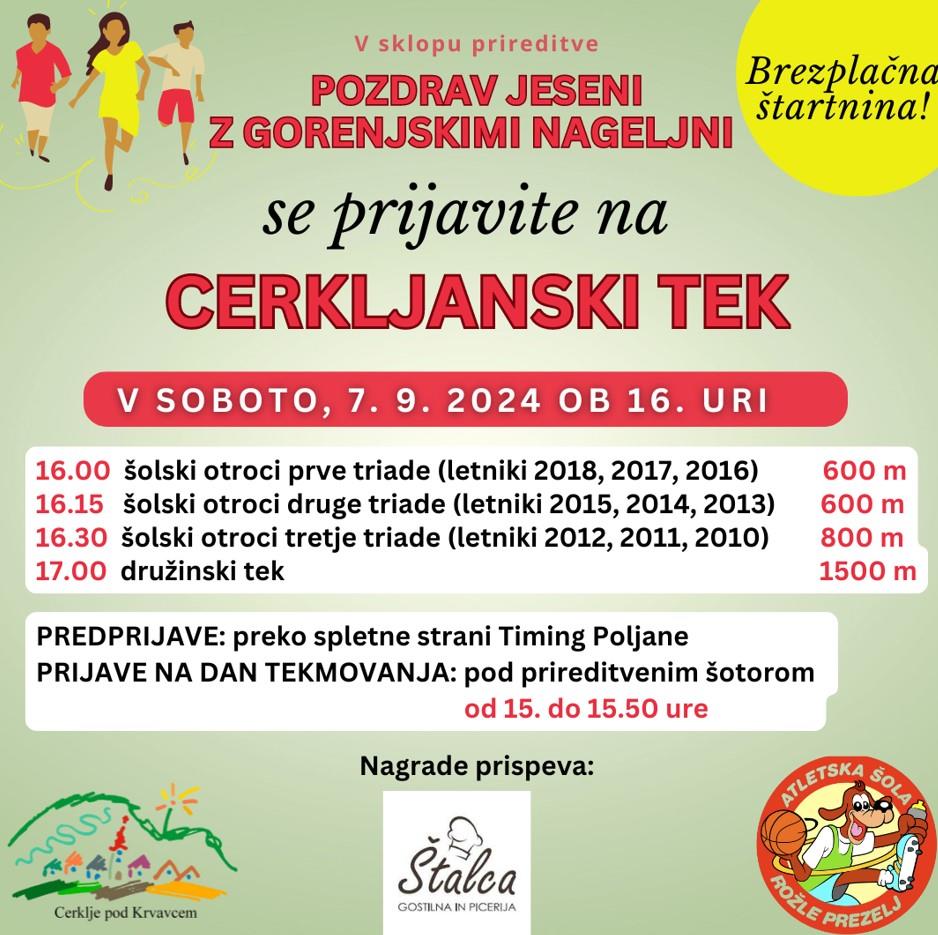 Cerkljanski družinski tek 2024 - PRIJAVE SO ODPRTE! | Občina Cerklje na Gorenjskem | MojaObčina.si