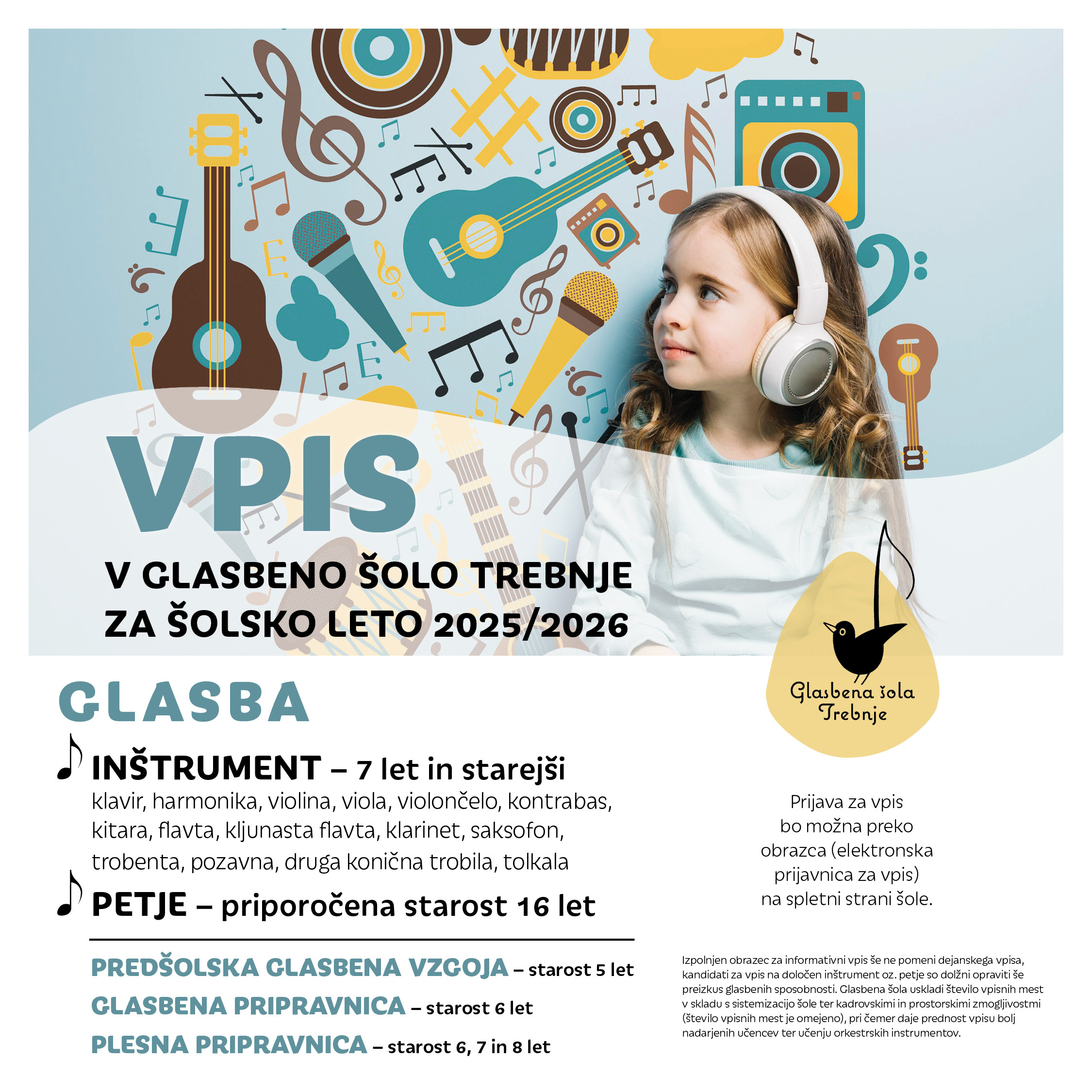 VPIS V GLASBENO ŠOLO TREBNJE ZA ŠOLSKO LETO 2025/2026 | Občina Trebnje | MojaObčina.si